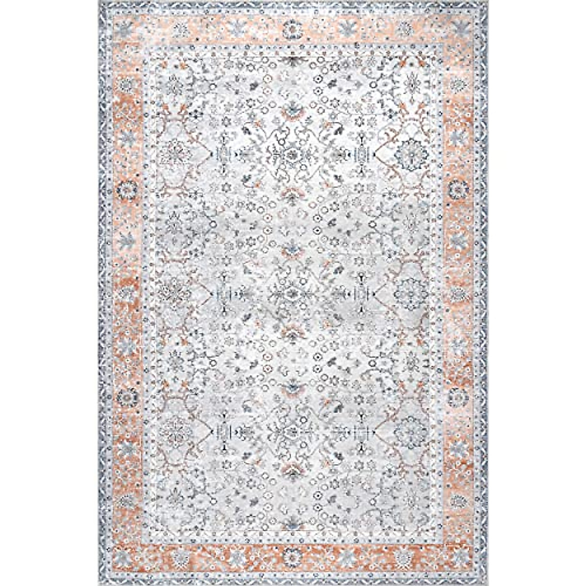nuLOOM Julia Machine Washable Transitional Border Area Rug, 5' x 8', Light Grey