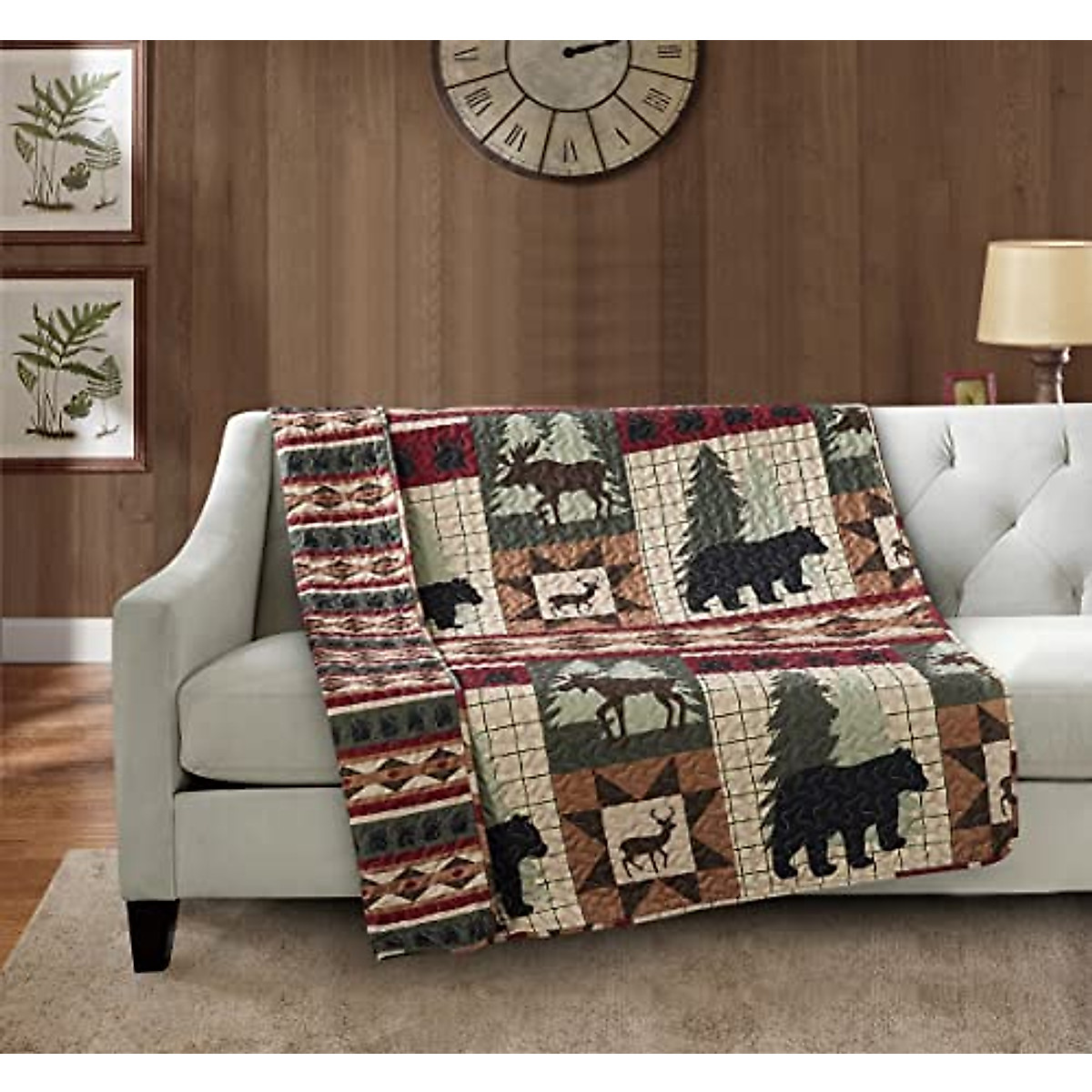 Virah Bella Quilted Throw Blanket 50" x 60" Wildlife Patch Lightweight Throw Quilt Great for Loungers & Extra Bedding - Beautiful Lodge-Themed Blanket