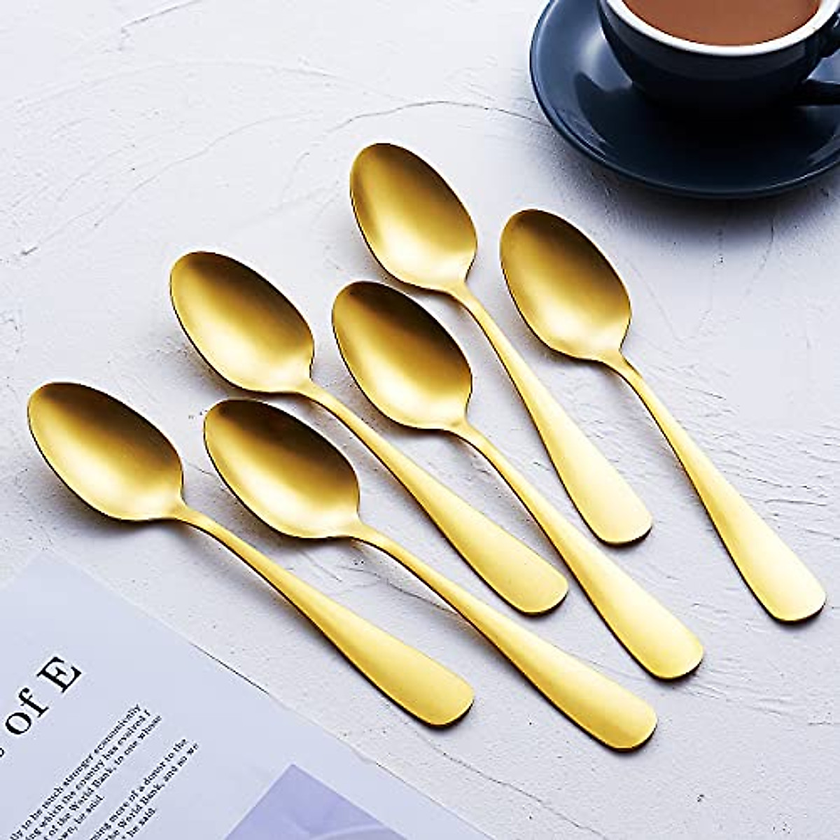 GoGeiLi Matte Gold Spoons Set, 7.8 Inch Stainless Steel Satin Finish Dinner Spoons, Gold Silverware Flatware Spoon Set of 6, Dishwasher Safe