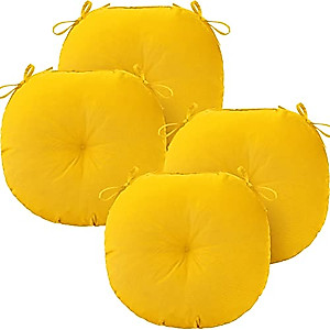 Wesiti 4 Pcs 15 Inch Outdoor Round Seat Cushions Bistro Chair Cushions Round Chair Cushions with Ties Patio Chair Pads Waterproof Floor Pillow for Home Porch Kitchen Office Garden Chairs (Yellow)