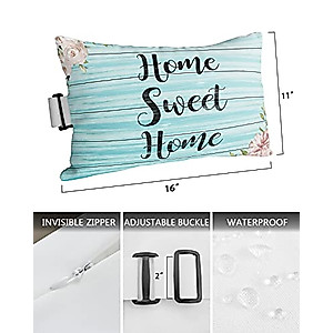 Recliner Head Pillow Ledge Loungers Chair Pillows with Insert Sweet Home Flowers Blue Wood Lumbar Pillow with Adjustable Strap Outdoor Waterproof Patio Pillows for Beach Pool Chair, 2 PCS