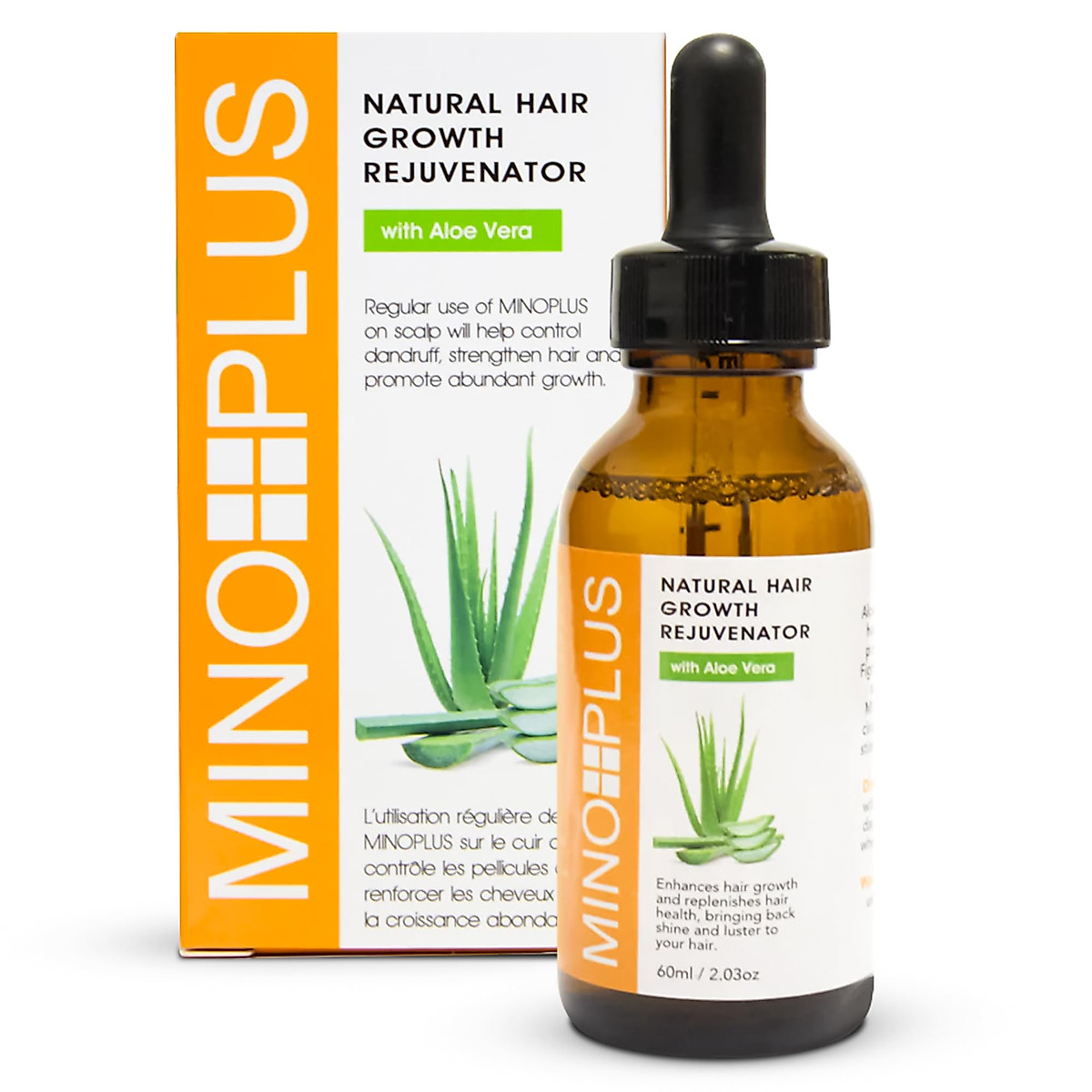 Mino Plus Natural Hair Growth Serum - 60ml / 2fl oz – For Longer, Stronger Thicker, Fuller Hair - Formulated to Prevent Hair Loss, Hair Fall, with Aloe Vera