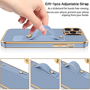 VENINGO iPhone 13 Pro Case, Slim Fit Soft TPU with Adjustable Wristband Kickstand, Scratch Resistant Shockproof Protective Cover for iPhone 13, Lavender Grey