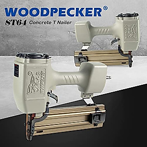 WOODPECKER ST64 Pneumatic Concrete T Nailer, 14 Gauge 3/4" to 2-1/2" Heavy Duty Air Concrete Nail Gun for Furring Strips, Masonry, Cement, Concrete Brick Nailing