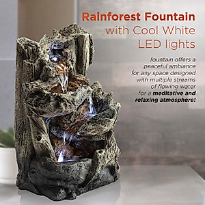 Alpine Corporation 14" Tall Indoor/Outdoor Tiered Log Tabletop Fountain with LED Lights, Beige