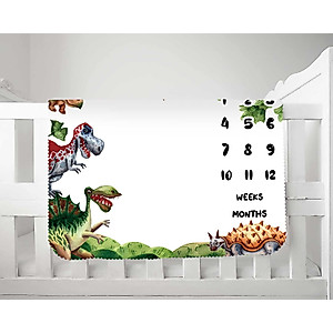 KIKIDO Cartoon Dinosaur Baby Monthly Milestone Blanket Jurassic Dinosaur Photo Background New Baby Boy Swaddle Blanket Gift Capture Baby Personalized Growth Chart Flag Blanket 48x40Inch