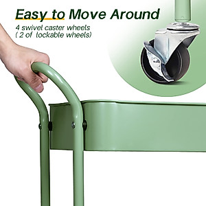 AOODA 3 Tier Under Desk Rolling Cart with Handle and Lockable Wheels, 27'' Height Small Metal Book Cart Mobile Art Cart Rolling Storage Organizer for Office, Kitchen, Bathroom (Aqua Green)