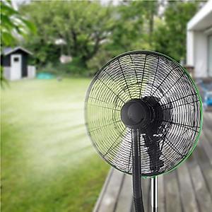 Simple Deluxe 18 Inch Misting fan Adjustable height Oscillating Cooling Pedestal fan with Remote Control, Ideal for Backyards, Patios and More, Black