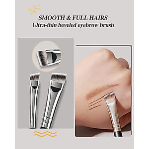 Ultra-Thin Angled Eyebrow Eyeliner Brush Set - 2Pcs Angled Precision Eye Brow Makeup Brush, Fine Point Eyeliner Brush, Cruelty-Free Synthetic Bristles Slanted Pro Eye Makeup Tool Kit, Gift for Women