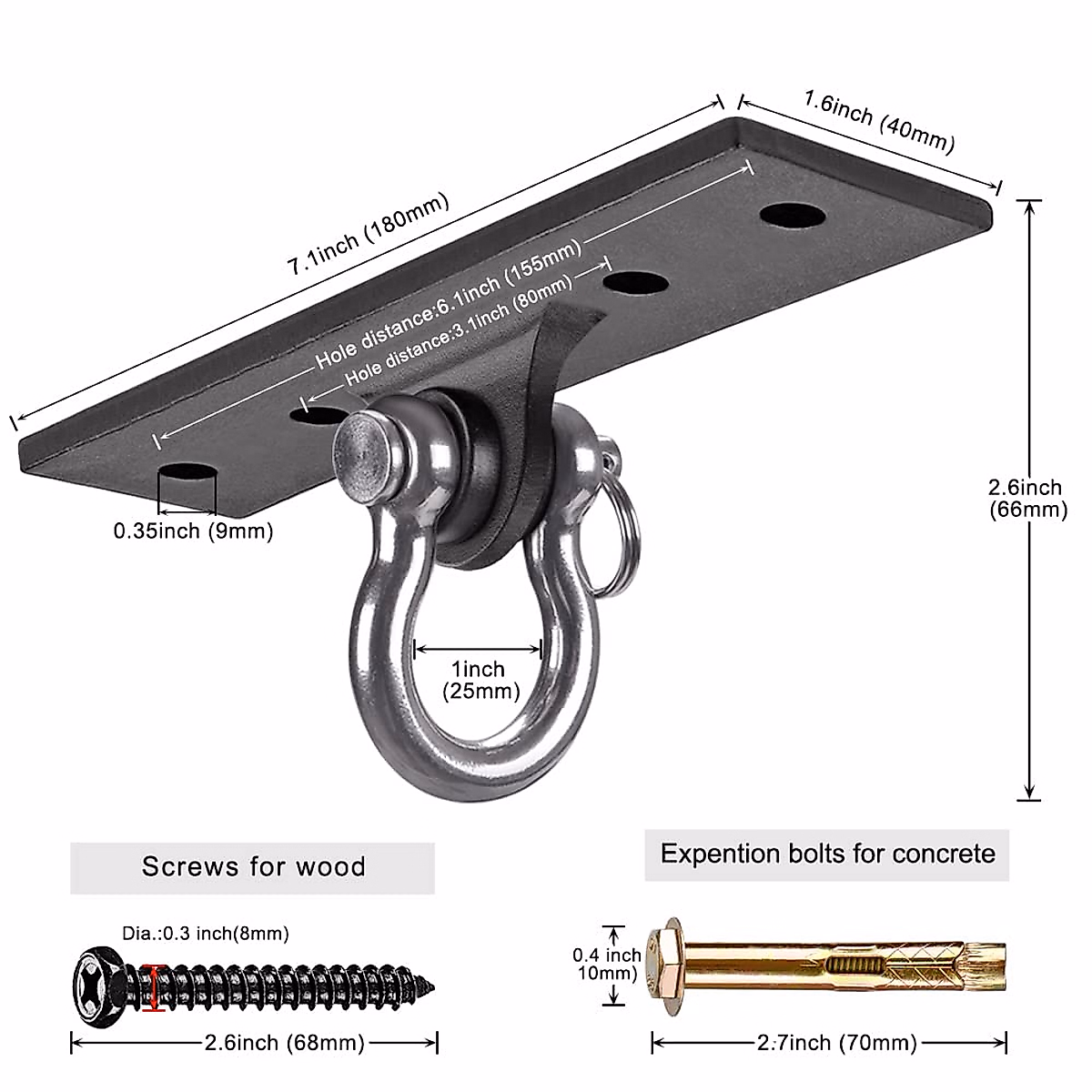 Dolibest Ceiling Mount Swing Hanger Heavy Duty Swing Set Hook for Porch Swing Hammock Chair Yoga Silk Suspension Straps Gymnastic Ring, Wall Anchor for Resistance Bands (900LB)