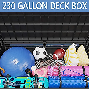 Flamaker 230 Gallon XXL Resin Deck Box Outdoor Waterproof Storage Box Loackable Bench for Patio Furniture Cushions, Toys and Garden Tools (Black)