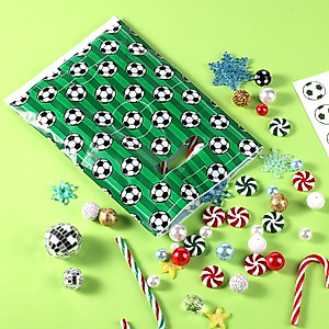 PEUTIER 50pcs Soccer Gift Bags, Plastic Soccer Party Bags Soccer Snack Candy Goody Goodie Treat Present Bags Soccer Party Favor Bags for Team Kids Teens Games Sports Events Supplies (Green)