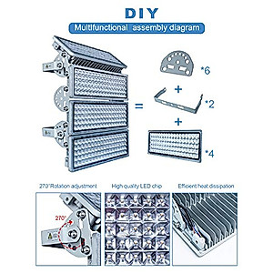 Kekeou Stadium Lights LED Flood Light Outdoor Field Lights 400W Exterior 44000LM 6500K IP67 Waterproof Adjustable Lighting Arena Lights