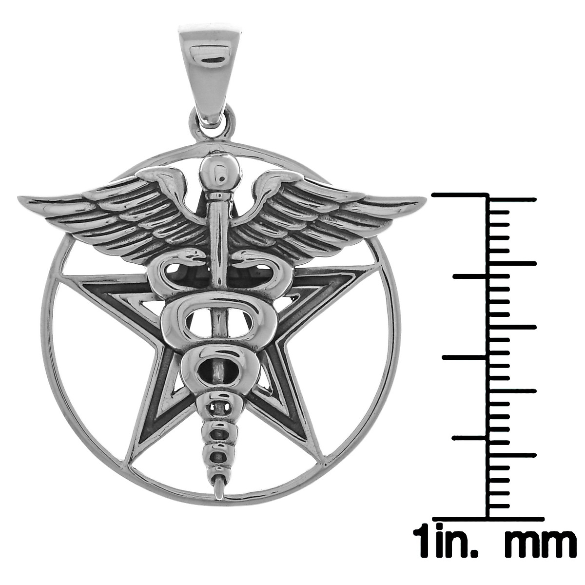 Jewelry Trends Caduceus Star Pentagram Pentacle Sterling Silver Pendant