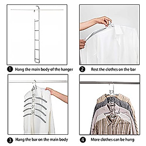 Amber Home 2 Pack Multi Layer 5 in 1 Metal Coat Sweater Shirt Hangers, Closet Storage Organizer Detachable Space Saving Anti Slip Heavy Duty Clothes Hangers Fixed Hook for Tops