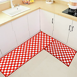 EUCH 2 Piece Carpet Rubber Backing Non-Slip Kitchen Mat Doormat Area Rugs (Red, 17"x23"+17"x47")