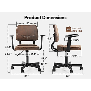 FEZIBO Home Office Desk Chair, Modern Office Chair Mid Back, Swivel Rolling Chair with Wheels, Height Adjustable Computer Tsak Chair, Brown