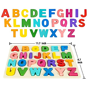 Alphabet Puzzle Wooden Puzzles for Toddlers 3 4 5 Year Old, ABC Puzzle Shape Alphabet Learning Puzzles Toys with Puzzle Board & Letter Blocks, Preschool Educational for Girls Boys