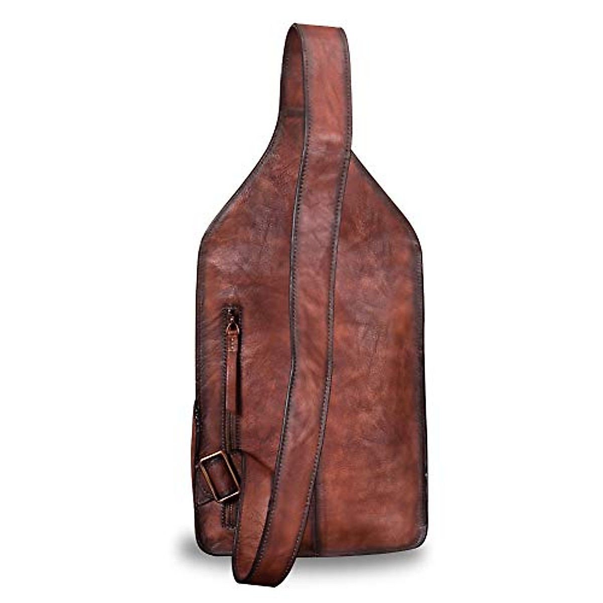 Genuine Leather Sling Bag for Men Vintage Handmade Crossbody Chest Bag Casual Daypack Hiking Backpack Motorcycle Pack (Coffee)