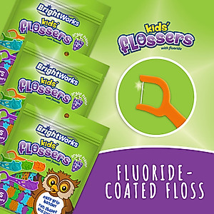 Kids’ Grape-Flavored Dental Flossers, Colorful Animals add Fun to Support Healthy Habits, Easy-Grip Handle and Fluoride-Coated Floss, Pack of 3 x 75 Pieces
