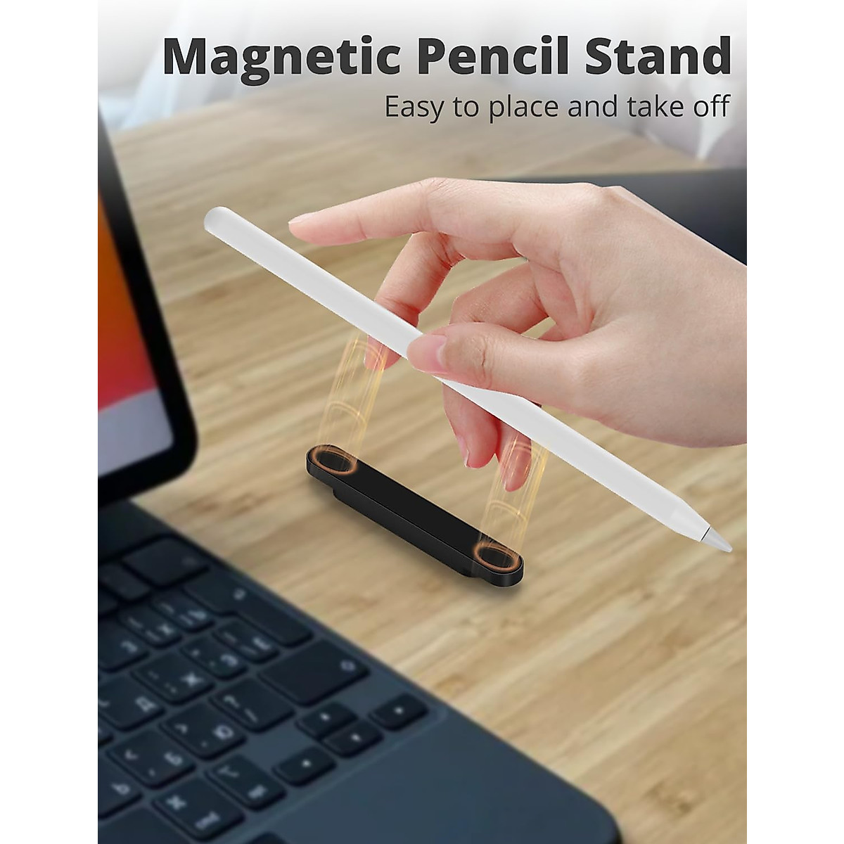SUPMEGA 3 Pack Magnetic Pencil Holders Compatible with Apple Pencil 2nd Generation, Sturdy Aluminium Alloy Pencil Stand Office Desk Accessories Keep Pen Secure & Handy