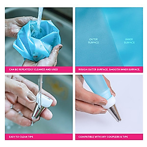 Riccle Reusable Silicone Piping Set - 27 Pcs Cake Decorating Kit With 6 Pastry Bags, Couplers, Frosting Tips, Bag Ties & Cake Scrapers