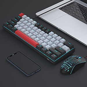 Gaming Keyboard and Mouse Combo, 60% Compact Mechanical Keyboard with Blue LED Backlit, PC Gaming Keyboard and Mouse,Detachable Type C to A Cable Wired Keyboard for PC/Laptop