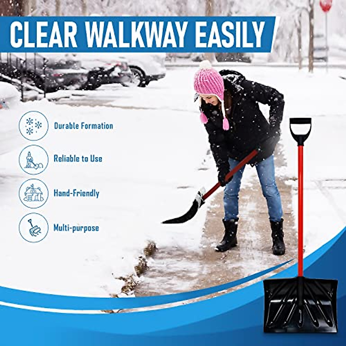 True Temper 36 Inch Snow Shovel - D Grip with Long Handle-Heavy Duty Snow Shovel-Ergonomic Snow Shovel - Snow Shovel for Driveway-Snow Pusher-Available with Premium Quality Centaurus AZ Gloves