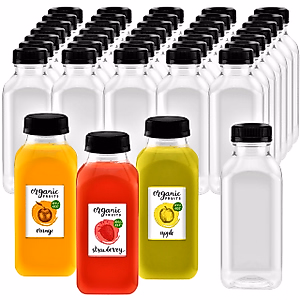 12 oz Plastic Bottles With Lids | Clear Water Bottles | BPA Free Reusable Bottles With Lids | Empty Bottles For Juice | Plastic Clear Empty Plastic Bottles With Caps for Smoothie Pack of 20