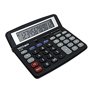 Victor 9700 12-Digit Standard Function Business Calculator, Battery and Solar Hybrid Powered Tilt LCD Display, Great for Home and Office Use, Black