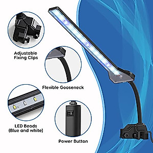 FYD LED Aquarium Light, 4.5W Clip on Aquarium Light Suitable for Uncovered Aquariums Under 15 Inches, Fish Tank Light with White & Blue Lights, Aquarium Plant Light for Reef Coral Aquatic Plants