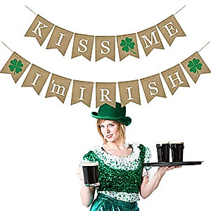 Best Party Decor Amosfun st Patricks Day Decorations for The Home KISS ME I'm Irish Shamrock Burlap Banner Four- Leaf Clover Bunting Garland St. Patrick Day Decorations (C Type)