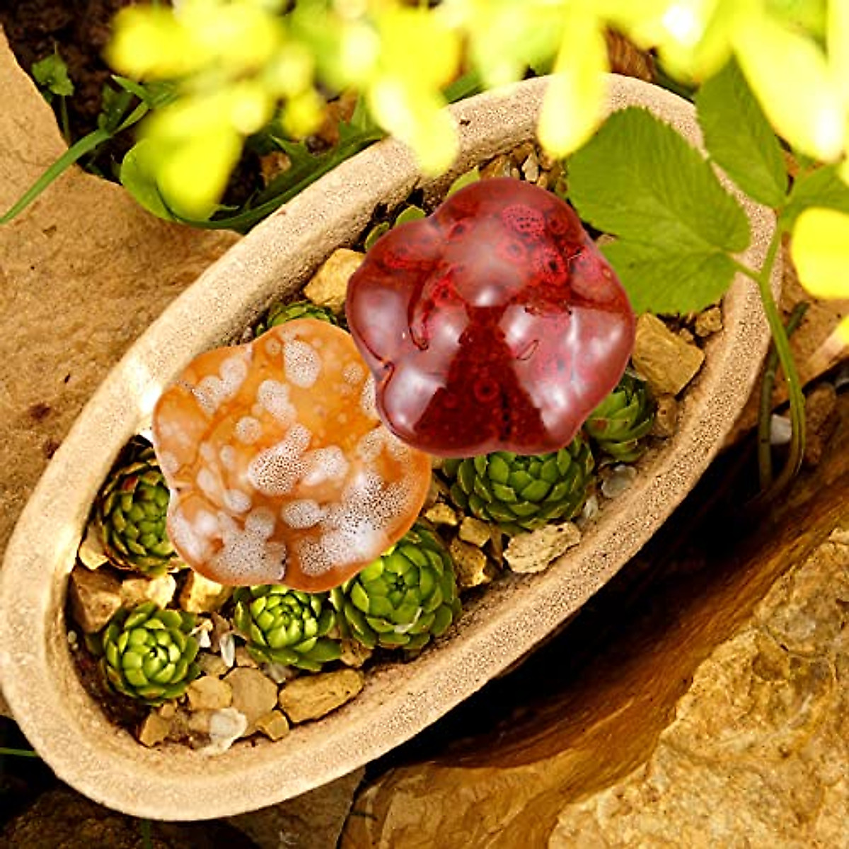 GANAZONO Glass Containers 4pcs Mushroom Ornament Vintage Ceramics Moss Mini Mushrooms