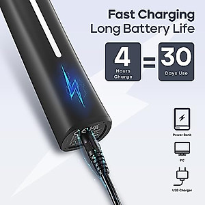 SEAGO Electric Toothbrush for Adults, with 8 Heads and 5 Modes, Rechargeable Sonic Tooth Brush One Charge for 30 Days, with 2 Mins Timer(Black)