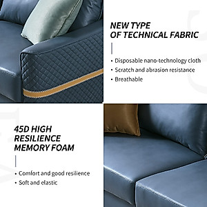 72 inch Small Sofa, Mid-Century 3-Seat Loveseats for Living Room, l Couch Witch 2 Pillows, Faux Leather Dorm Sofa for Apartment, Studio and Small Space, Blue