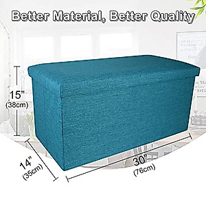 Cosaving 30 inches Folding Storage Ottoman Storage Cube Seat Foot Rest Stool with Memory Foam for Space Saving, Square Ottoman 30x15x15 inches, Teal