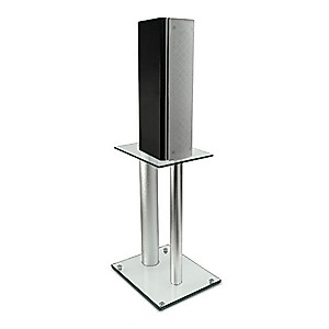 Mount-It! Floor Speaker Stands for Bookshelf Speakers and Surround Sound Home Theaters, 18 Inch High, 22 Lbs Capacity, Tempered Glass and Aluminum, Clear and Silver, One Pair