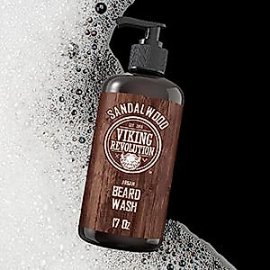 Viking Revolution Beard Wash Shampoo w/Argan & Jojoba Oils - Softens & Strengthens - Sandalwood Scent - Beard Shampoo w/Beard Oil (17 oz Shampoo)