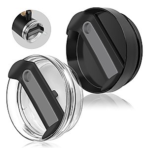 BKBY 2Pcs 40 OZ Tumbler Lid Compatible with Stanley Cup, Durablee Replacement Lids for Stanle Adventure Quencher Travel Tumbler 40 OZ, Spill-Proof Tumbler Cover (Black + Black Transparent)
