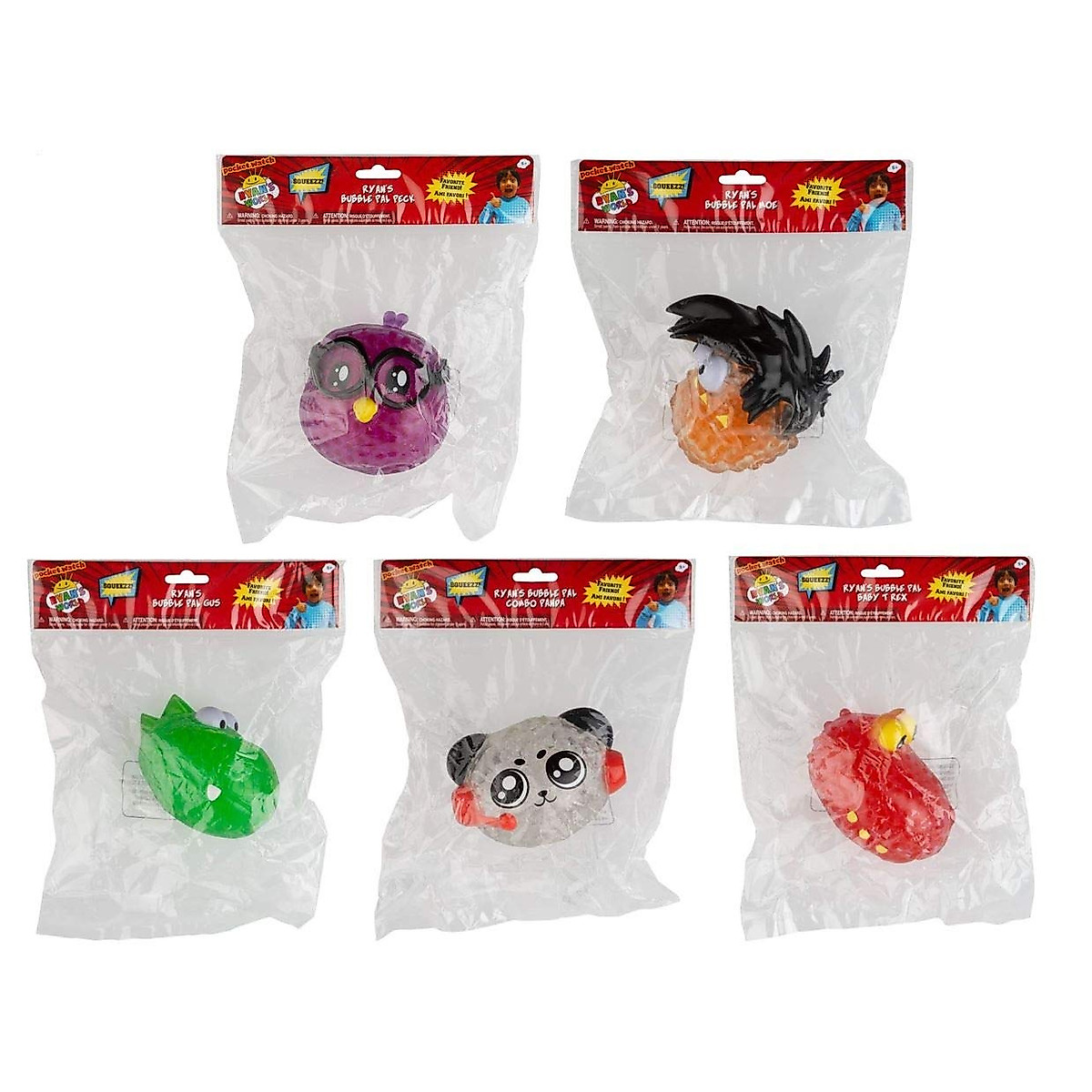 Orb Toys Ryan's World Bubble Pal x5 - Pack (Combo Panda, Baby T-Rex, Peck, Pal Moe & Gus)