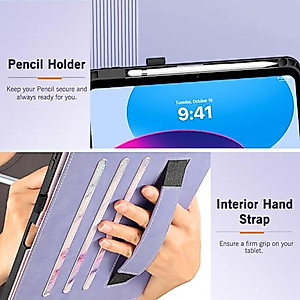 MoKo for iPad 10th Generation Case iPad 10.9 Inch Case 2022 with Pencil Holder, Multi-Angle Viewing iPad Case 10th Generation with Soft TPU Back Hand Strap for iPad 10th Gen 2022, Marble Purple