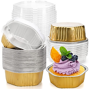 Frcctre 35 Pack Aluminum Foil Baking Cups with Lids, 13 Oz Disposable Hexagon Aluminum Foil Ramekins, Disposable Muffin Liners Cupcake Baking Cups for Dessert Pudding Party Wedding Birthday