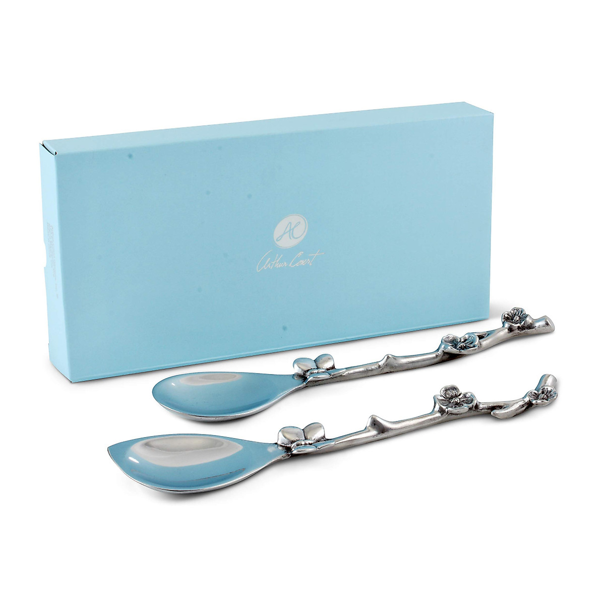 Arthur Court Designs Aluminum Dogwood Pattern Salad Serving Set, Salad Servers, Salad Spoon, Salad Fork 10.75 inch Long
