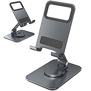 Teskyer 360 Degree Rotatable Cell Phone Stand, Hight and Angle Adjustable Phone/Tablets Holder, Foldable Desktop Phone Stand, Compatible with All Mobile Phones, iPhone 14, iPad, Tablets, Gray