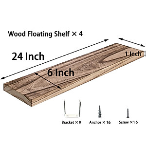HXSWY 24 Inch Rustic Floating Shelves for Wall Decor Farmhouse Wood Wall Shelf for Bathroom Kitchen Bedroom Living Room Set of 4 Light Brown