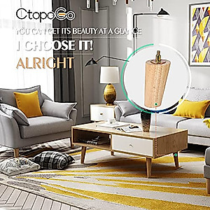 CtopoGo Wooden Solid Wood Round Furniture Legs 4 Inch Set of 4 Mid-Century Modern Sofa Replacement Parts Couch Bed Coffee Chair Desk Table Feet Legs with Pre-Drilled Bolts