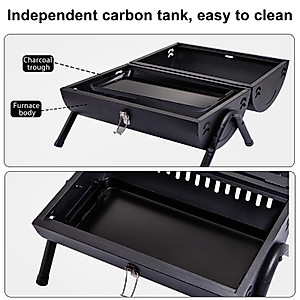 Supernal Portable Charcoal Grill,Tabletop Charcoal Grill,BBQ Grill for Outdoor Cooking Camping,Picnics,Backyard,Balcony-Black,2 Carbon Tank,2 Baking Net,1 Baking Pan