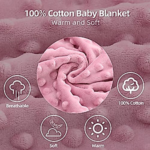 Minky Baby Blanket for Girls Large Size 43" x 60" Baby Minky Blanket Fleece Plush Baby Blanket Super Soft Double Layer Minky Dot Baby Blanket (Pink Gray