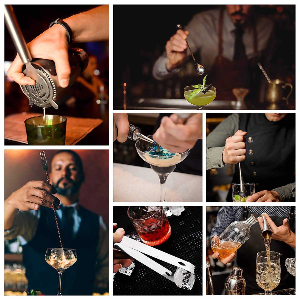 Esmula Bartender Kit with Stylish Bamboo Stand, 12 Piece Cocktail Shaker Set for Mixed Drink, Professional Stainless Steel Bar Tool Set - Cocktail Recipes Booklet(25 oz)