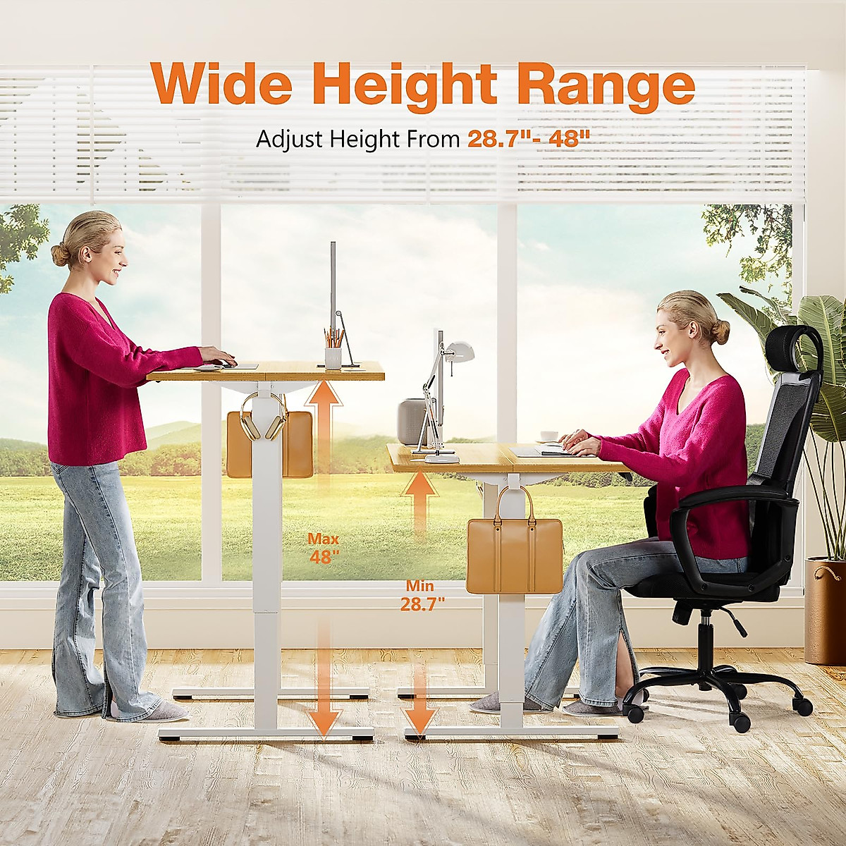 Sweetcrispy Standing Desk, Stand Up Desk, Electric Standing Desk with Splice Board, 40 x 24in Ergonomic Height Adjustable Desk Sit to Stand Desk, Computer Workstation Home Office Desk-Natural